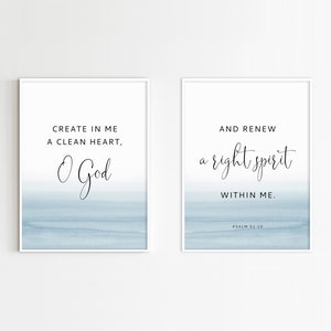 Psalm 51:10 Bible Verse Printable Wall Art Christian Wall Decor Laundry ...