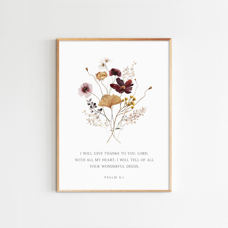 Psalm 9:1 Bible Verse Wall Art Thanksgiving Decor Autumn - Etsy