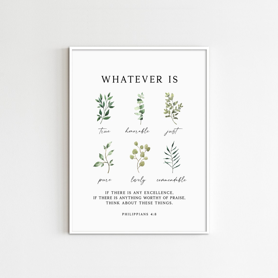 Whatever is True Philippians 4:8 Bible Verse Wall Art Printable ...