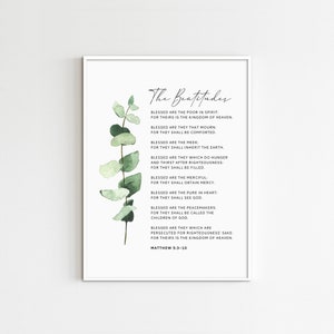 The Beatitudes Matthew 5:3-10 Bible Verse Wall Art Christian Scripture ...