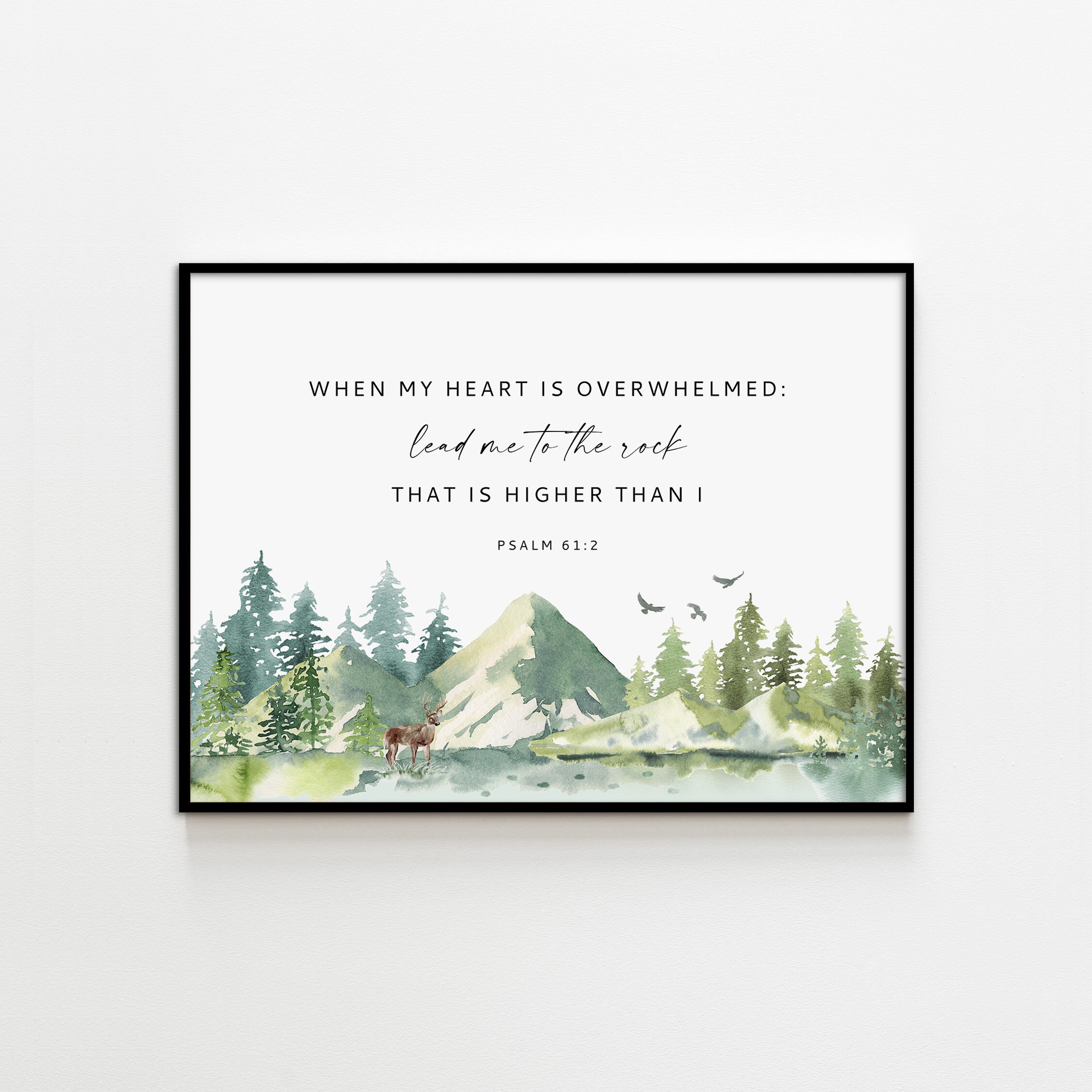 Psalm 61:2 Bible Verse Wall Art Printable Watercolor Mountains - Etsy
