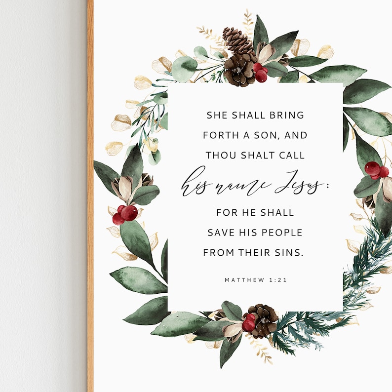 Matthew 1:21 Bible Printable Verse Wall Art Christmas Wall - Etsy