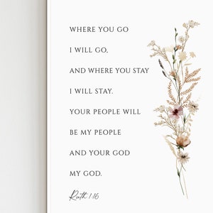 Ruth 1:16 Bible Verse Print, Wildflower Christian Wall Art (digital ...