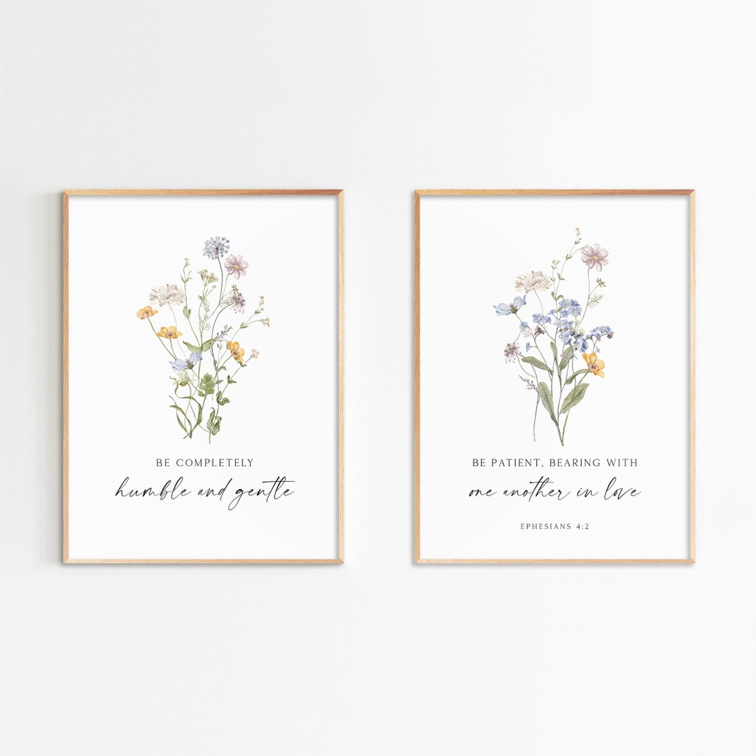 Ephesians 4:2, Bible Verse Wall Art, Christian Wall Decor, Wildflower ...