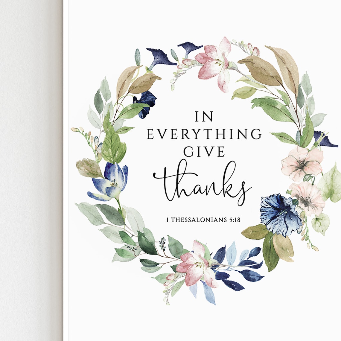 Give Thanks Floral Wreath Scripture Art Print (digital Download) - Etsy