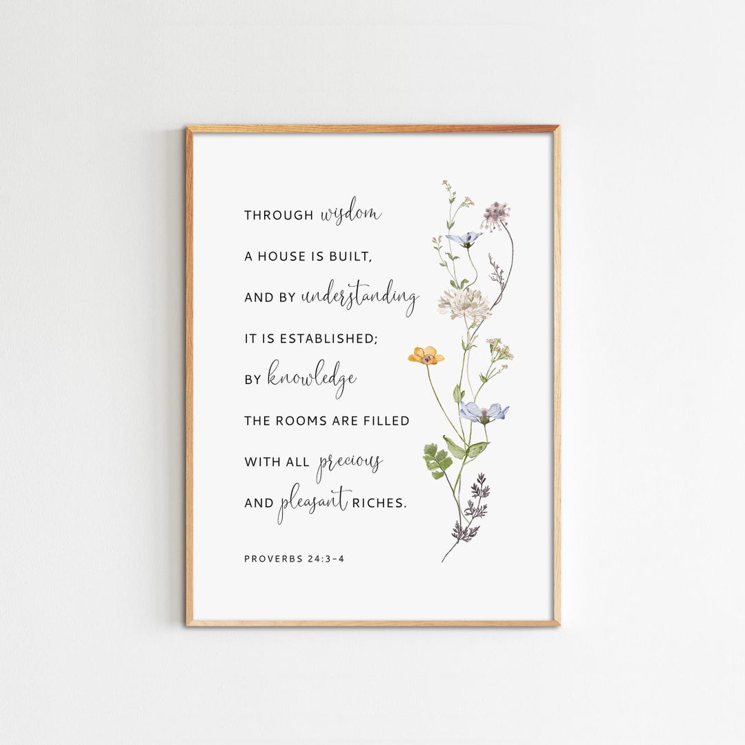 Proverbs 24:3-4, Bible Verse Wall Art, Botanical Scripture Print ...