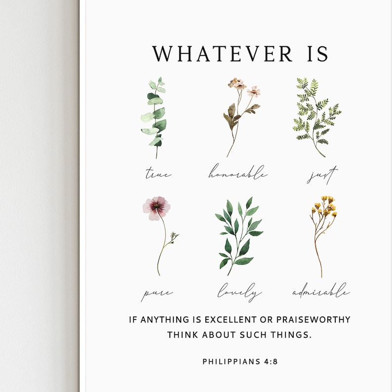 Philippians 4:8 Floral Bible Verse Art Print (digital Download) - Etsy