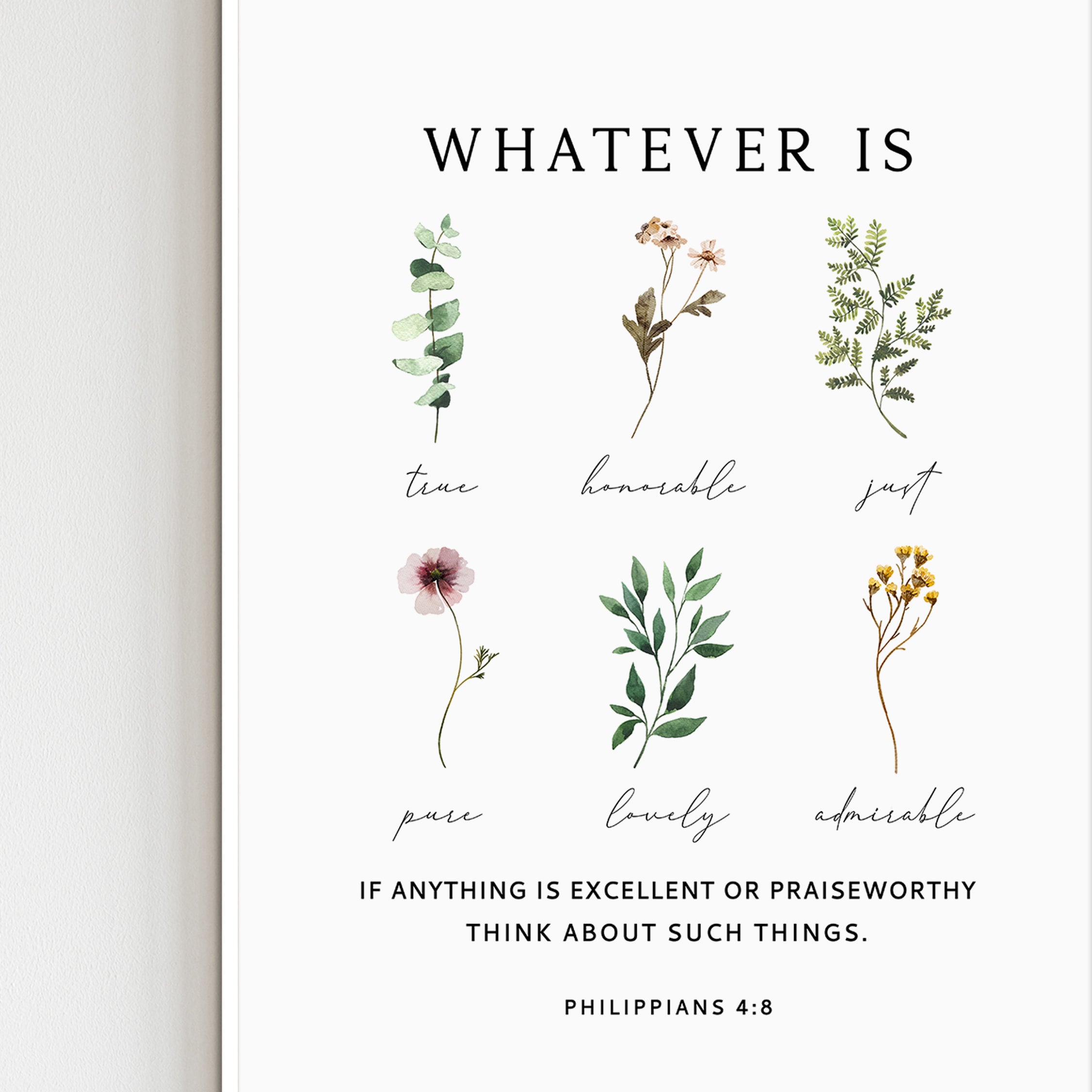 Philippians 4:8 Floral Bible Verse Art Print (digital Download) - Etsy