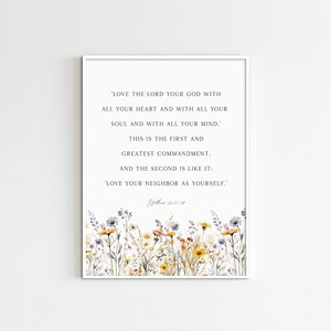 Matthew 22:37-39 Bible Verse Print, Wildflower Art (digital Download ...