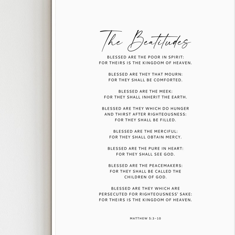 The Beatitudes Matthew 5:3-10 Bible Verse Wall Art Christian | Etsy