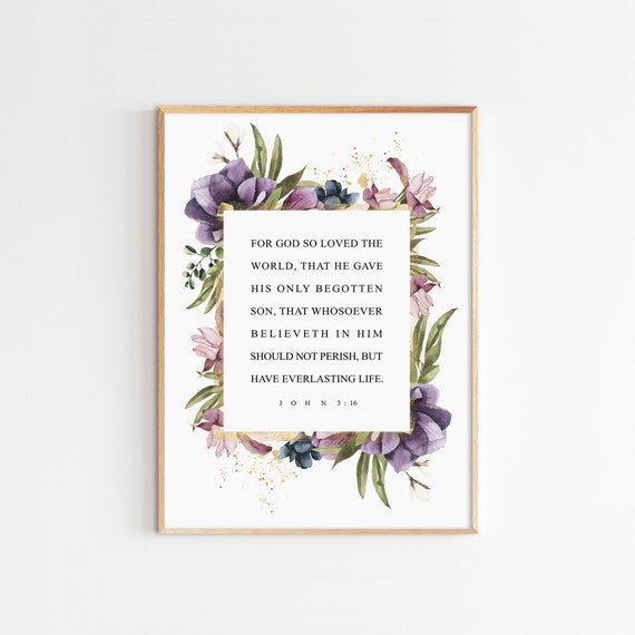 John 3:16 for God so Loved the World Bible Verse Wall Art | Etsy