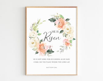 He is Risen Cross Print, Minimalist Easter Print, Matthew 28:6, Easter ...