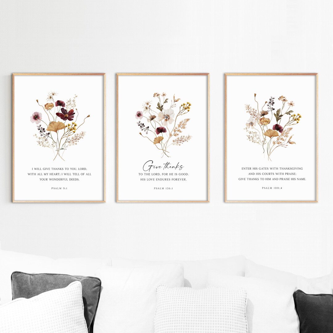 Psalm 9:1 Bible Verse Wall Art, Thanksgiving Decor, Autumn Wall Decor ...