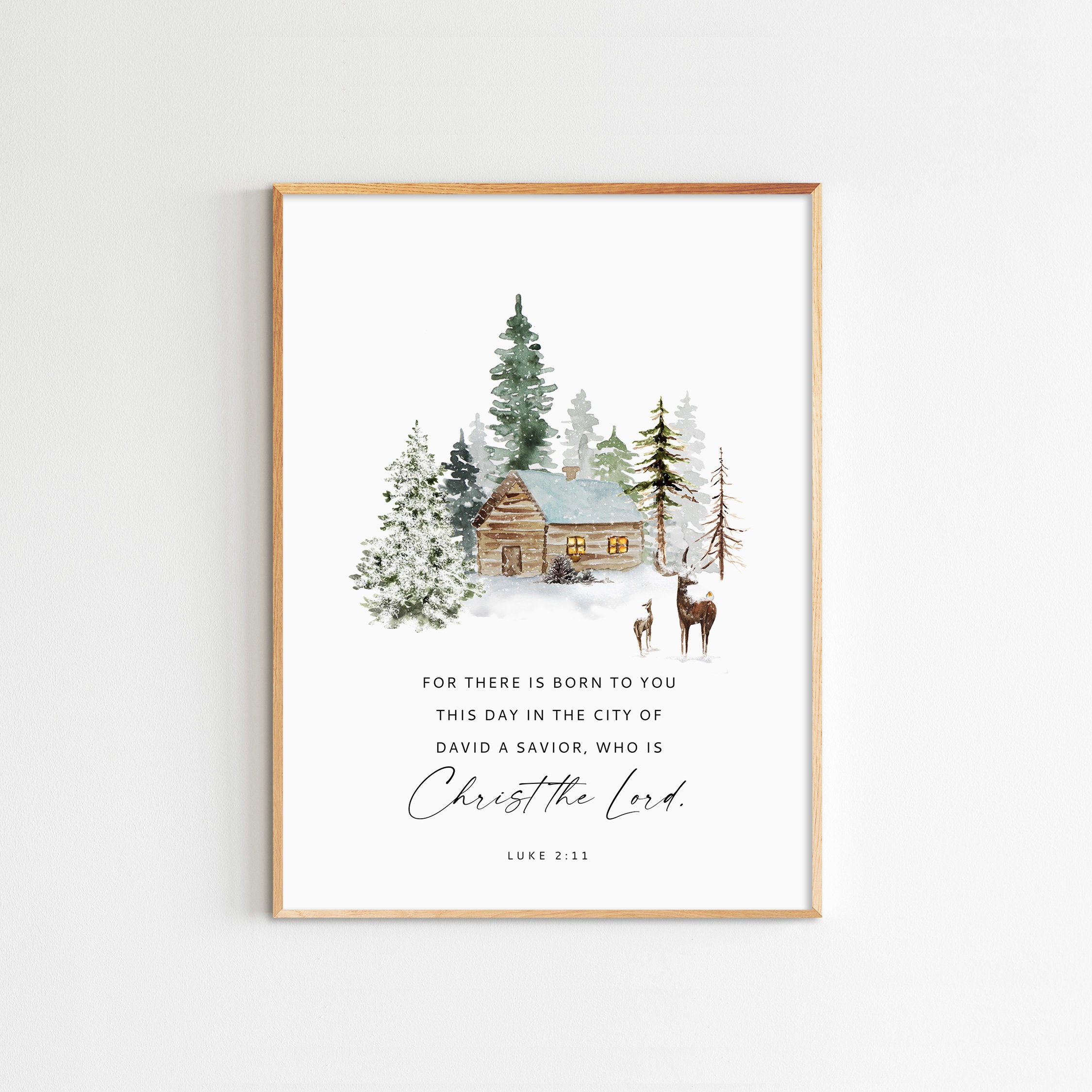 Luke 2:11 Christmas Print, Winter Cabin Scene, Holiday Wall Art ...