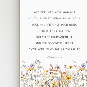 Matthew 22:37-39 Bible Verse Print, Wildflower Art (digital Download ...