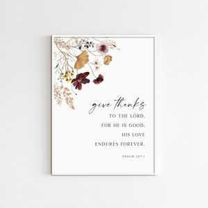Give Thanks to the Lord, Psalm 107:1, Bible Verse Wall Art, Wildflower ...