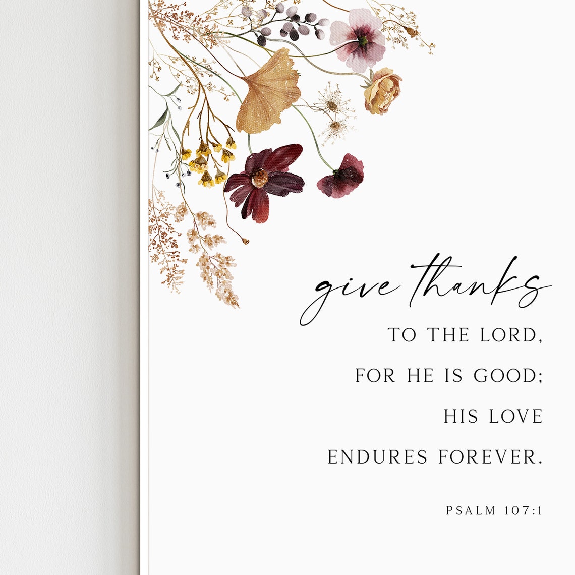 Give Thanks to the Lord Psalm 107:1 Bible Verse Wall Art - Etsy