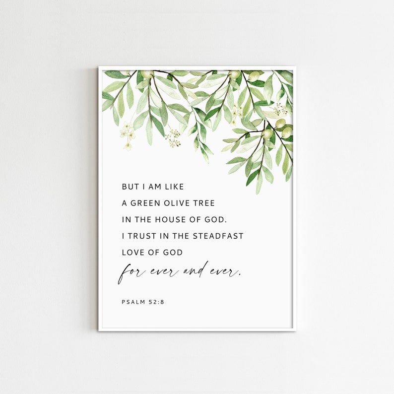 Psalm 52:8 Bible Verse Wall Art Printable Watercolor Scripture - Etsy