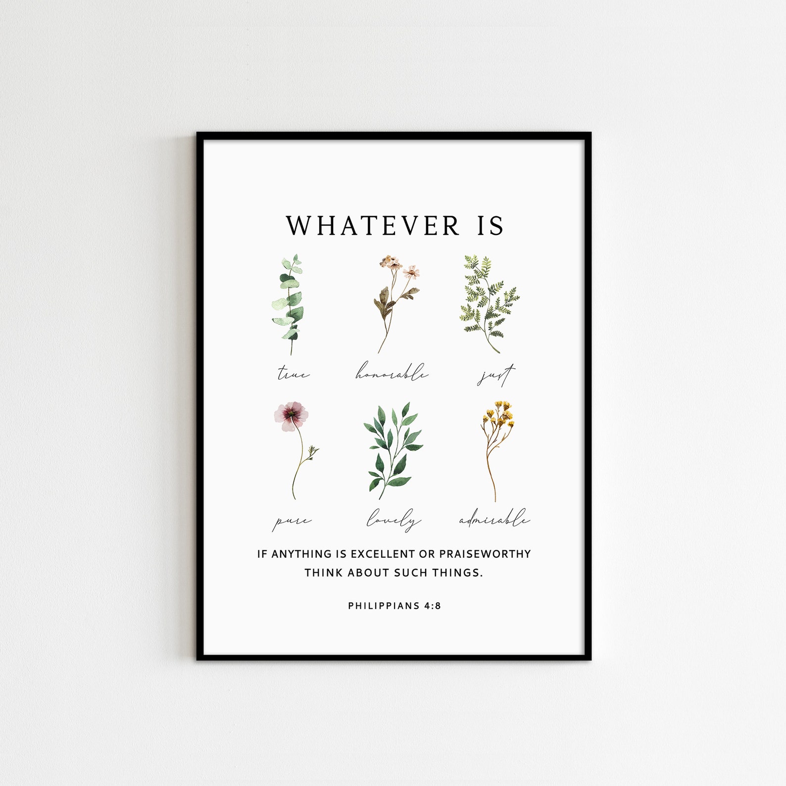 Philippians 4:8 Floral Bible Verse Art Print (digital Download) - Etsy