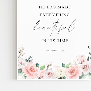 Ecclesiastes 3:11 Bible Verse Printable Wall Art Watercolor Pink Floral ...