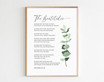 Matthew 5:3-10, the Beatitudes, Printable Bible Verse Wall Art ...