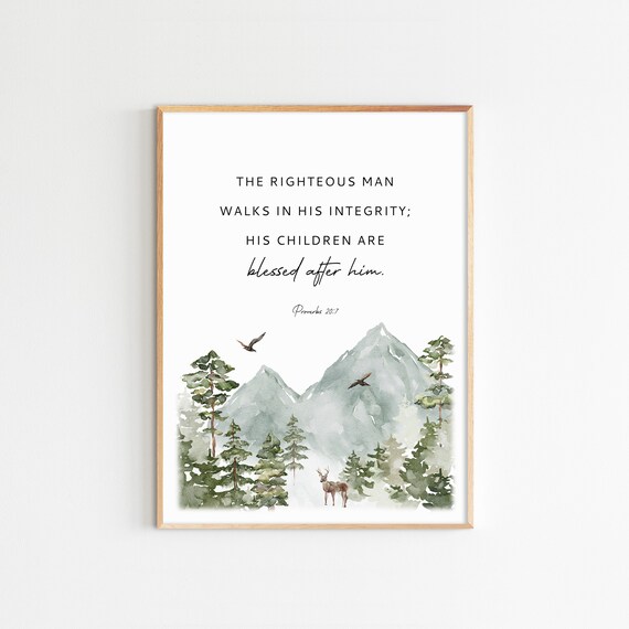 Proverbs 20:7 Father's Day Bible Verse Printable Wall Art - Etsy