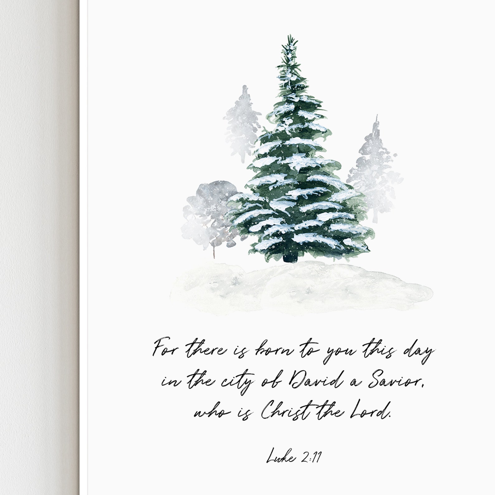 Luke 2:11 Christmas Tree Watercolor Print, Holiday Wall Art (digital ...