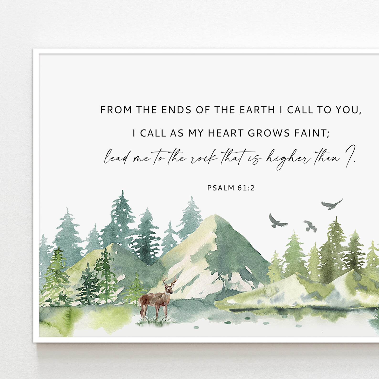 Psalm 61:2 Bible Verse Wall Art Printable Watercolor Mountains | Etsy