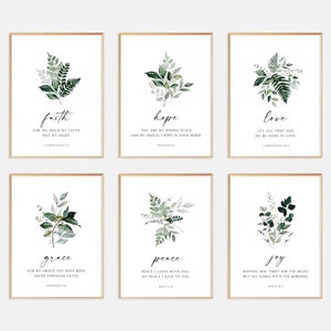 Faith Hope Love Grace Peace Joy, Bible Verse Print Living Room Wall ...