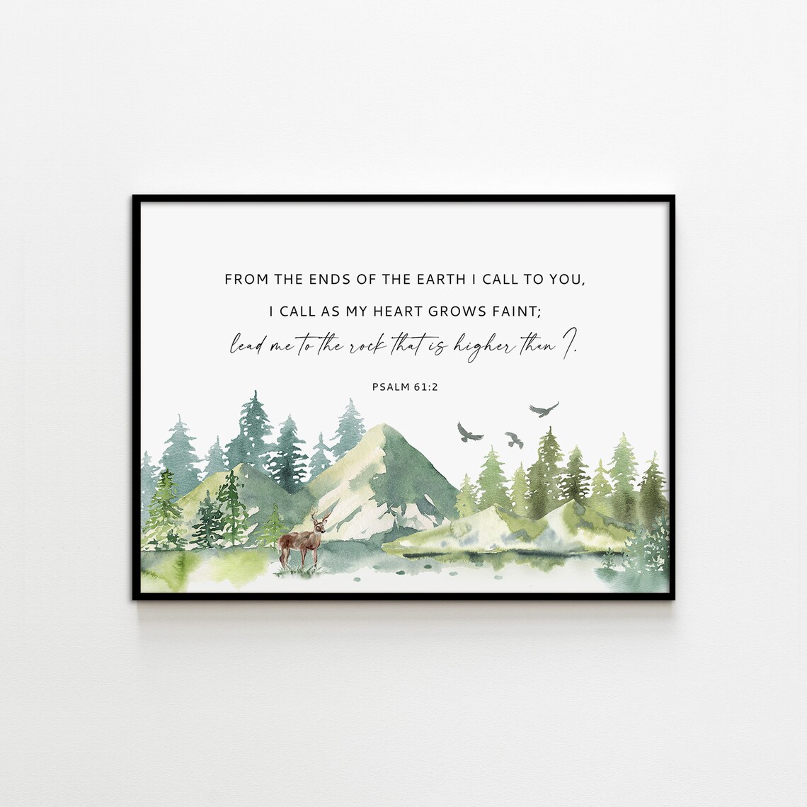Psalm 61:2 Bible Verse Wall Art Printable Watercolor Mountains | Etsy