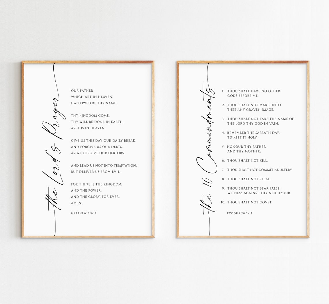 The Lord's Prayer the 10 Commandments Wall Art Set of 2 Scripture ...