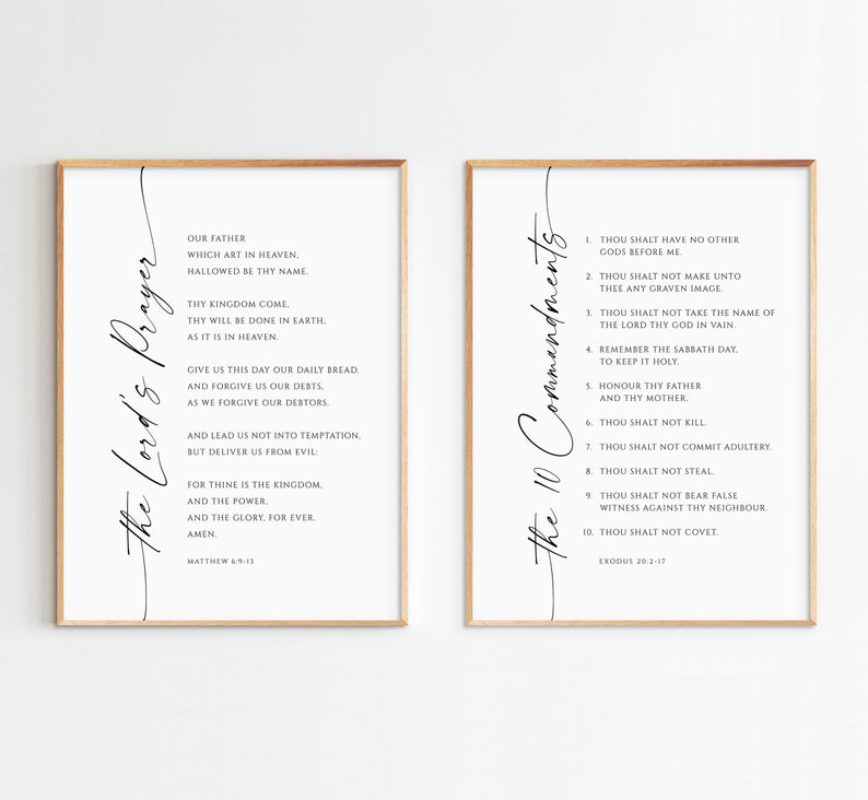 The Lord's Prayer the 10 Commandments Wall Art Set of 2 Scripture ...