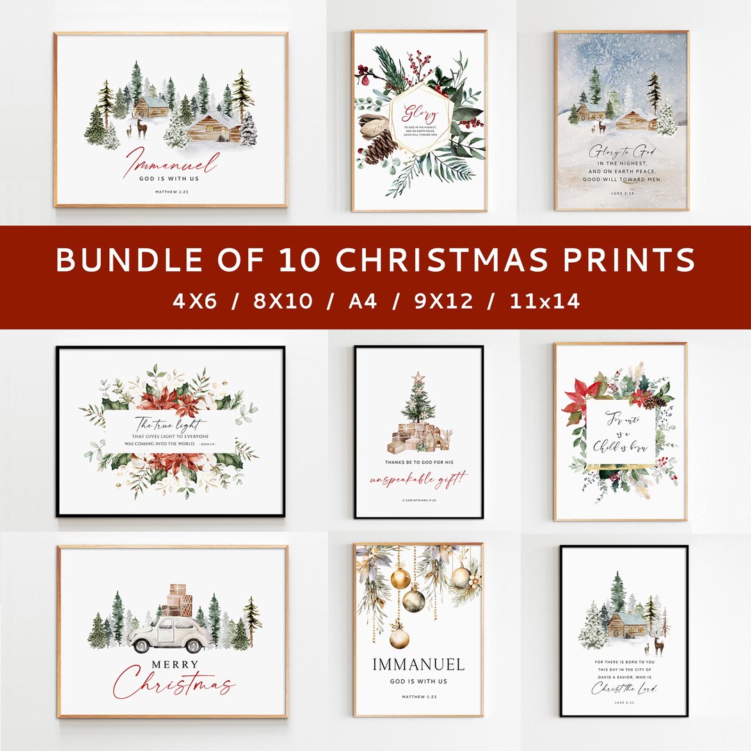 Bundle of 10 Christmas Prints, Holiday Home Decor, Winter Collection ...