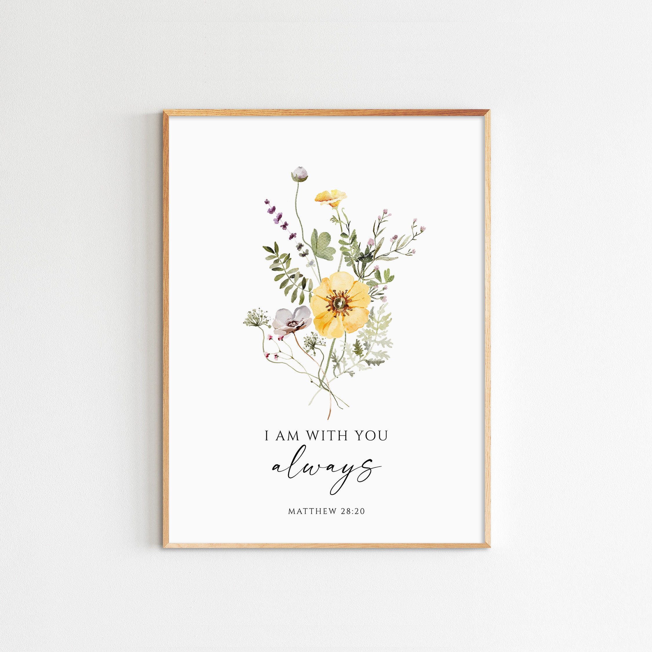 Matthew 28:20 Floral Watercolor Print, Bible Verse Wall Art (digital ...