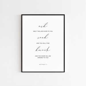 Ask Seek Knock MATTHEW 7:7 Bible Verse Wall Art Bible Quote Print ...