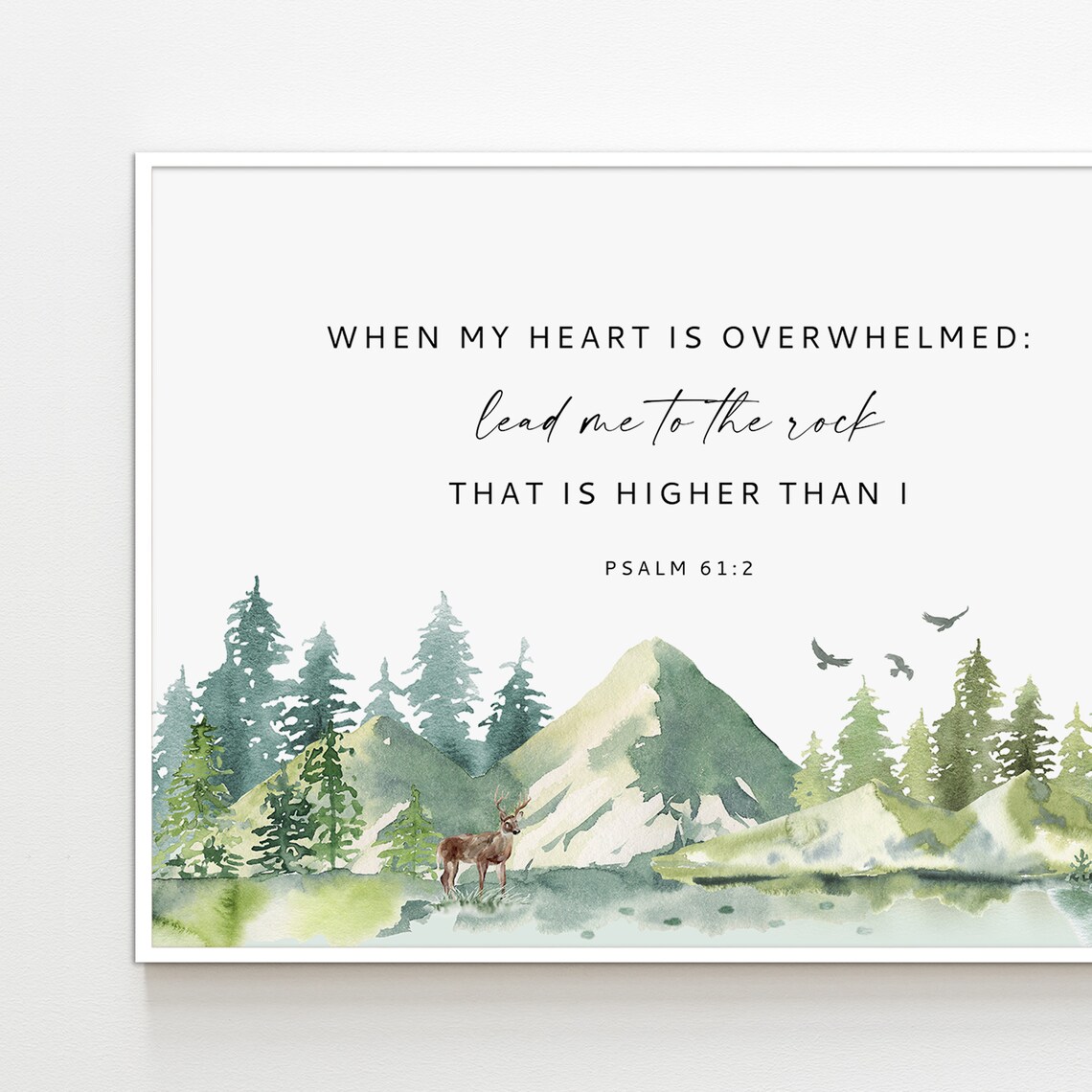 Psalm 61:2 Bible Verse Wall Art Printable Watercolor Mountains - Etsy