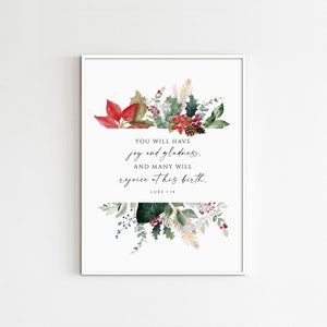 Luke 1:14, Bible Verse Wall Art, Christmas Print, Holiday Decor, Winter ...