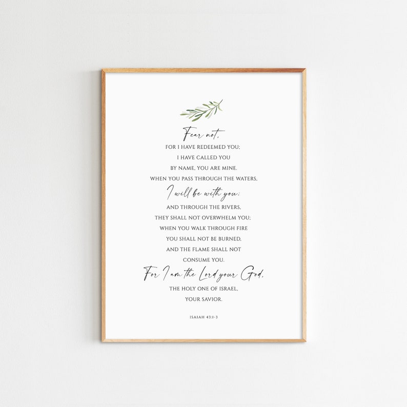 Isaiah 43:1-3 Fear Not for I Have Redeemed You Encouraging - Etsy
