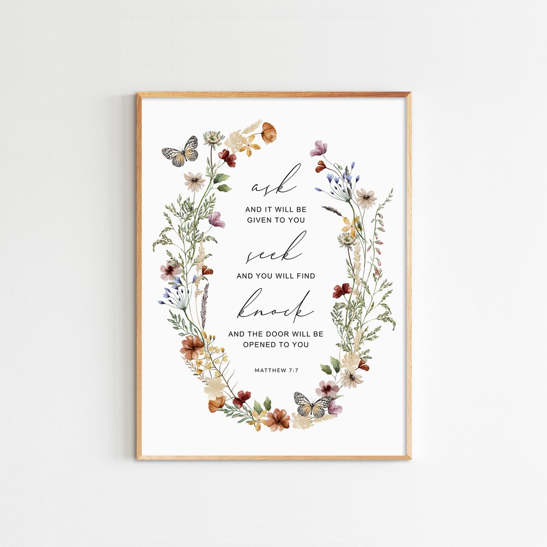 Matthew 7:7, Ask Seek Knock, Bible Verse Wall Art, Bible Quote Print ...