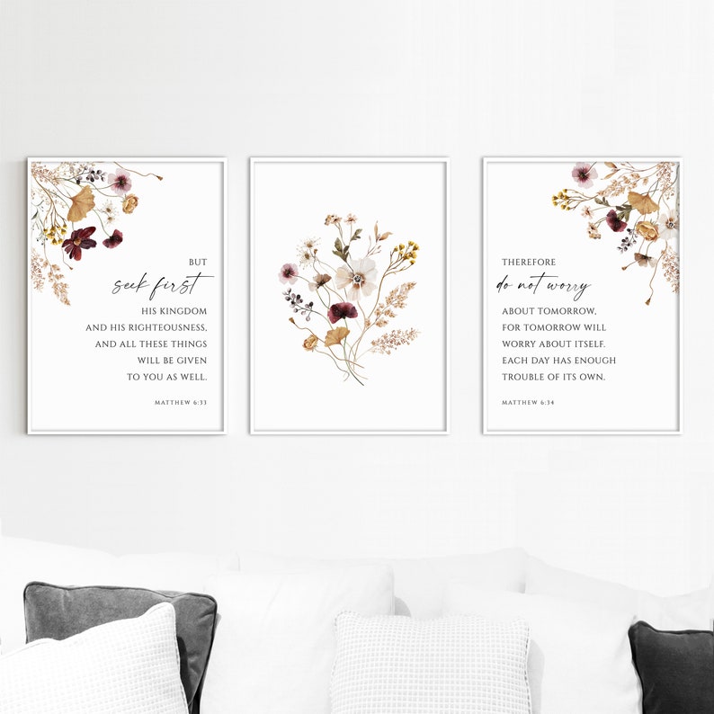 Matthew 6:33-34 Bible Verse Wall Art Watercolor Scripture Wild - Etsy