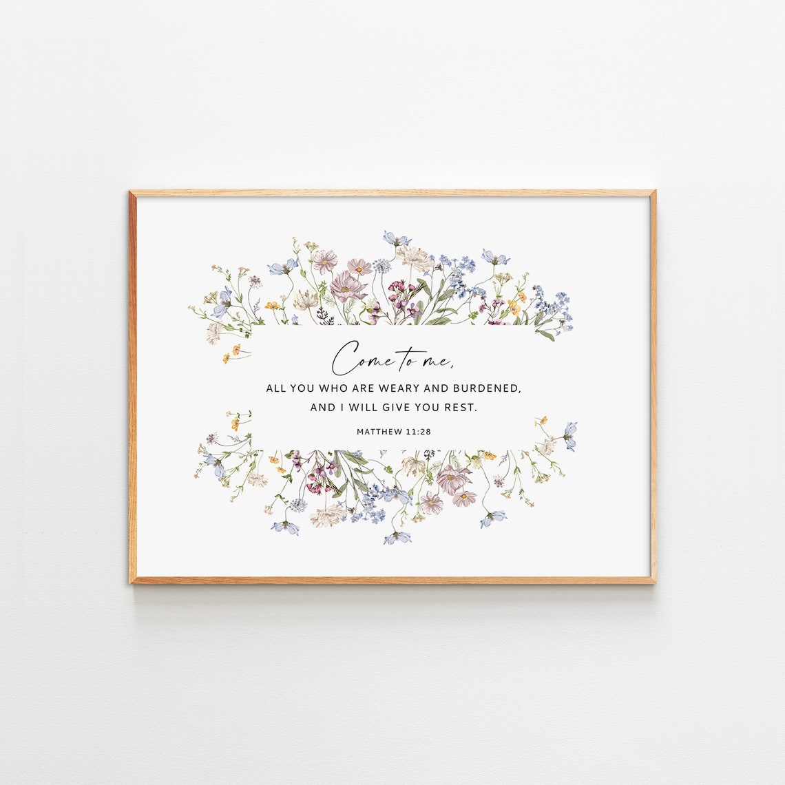 Matthew 11:28 Wildflower Print, Watercolor Bible Verse (digital ...