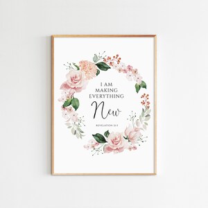 Revelation 21:5, Bible Verse Wall Art Printable Scripture Floral Wall ...