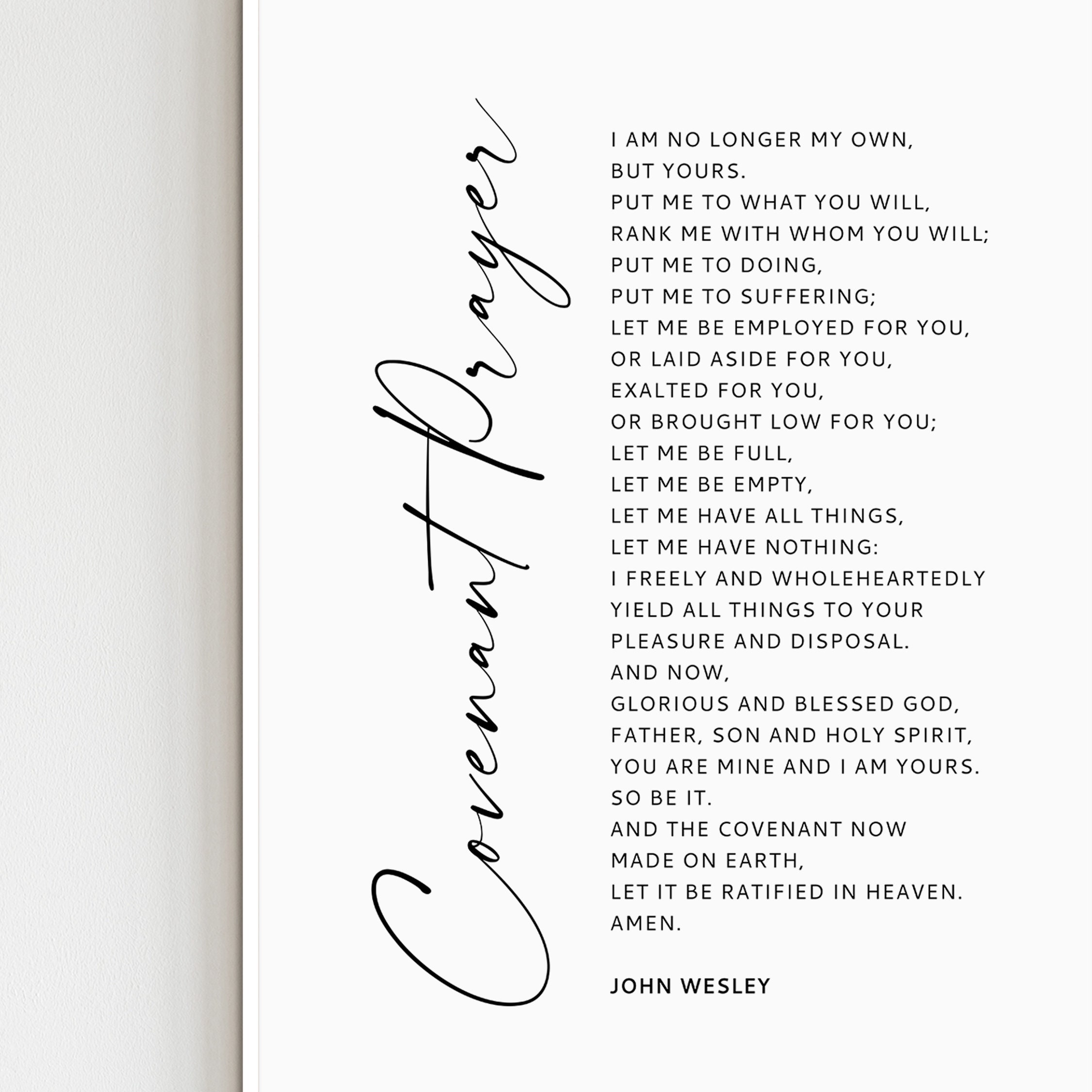 John Wesley Covenant Prayer Print: Christian Wall Art (digital Download ...