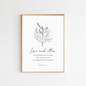 Romans 12:10 Love Each Other, Bible Verse Wall Art Printable Botanical ...