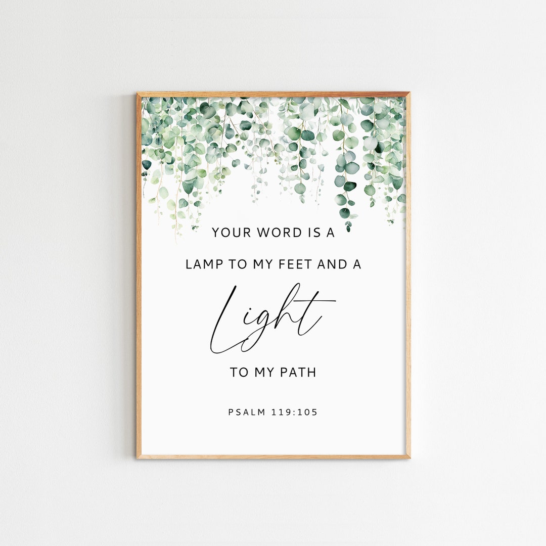 Psalm 119:105 Scripture Print, Watercolor Greenery Wall Art (digital ...