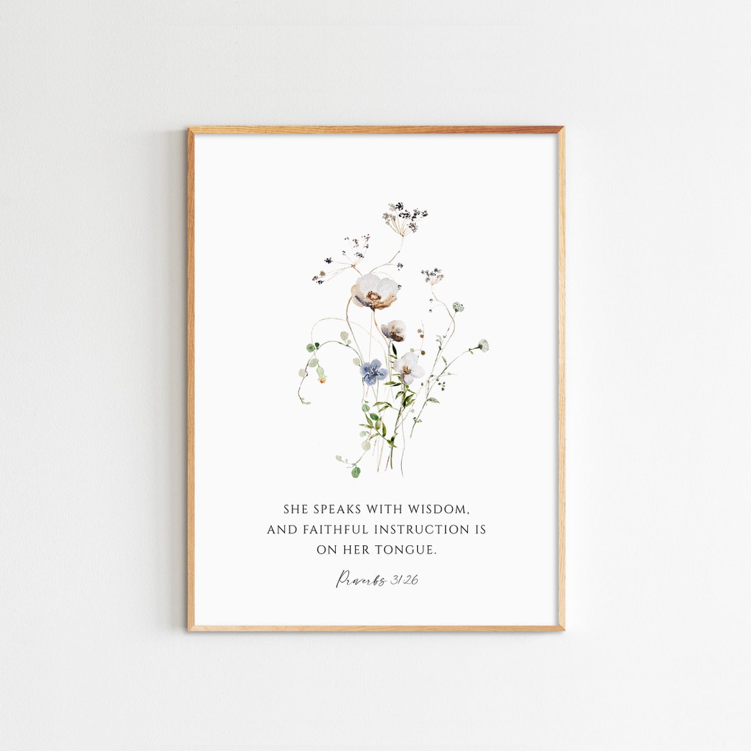 Proverbs 31:26 Bible Verse Wall Art Printable Scripture Mother's Day ...