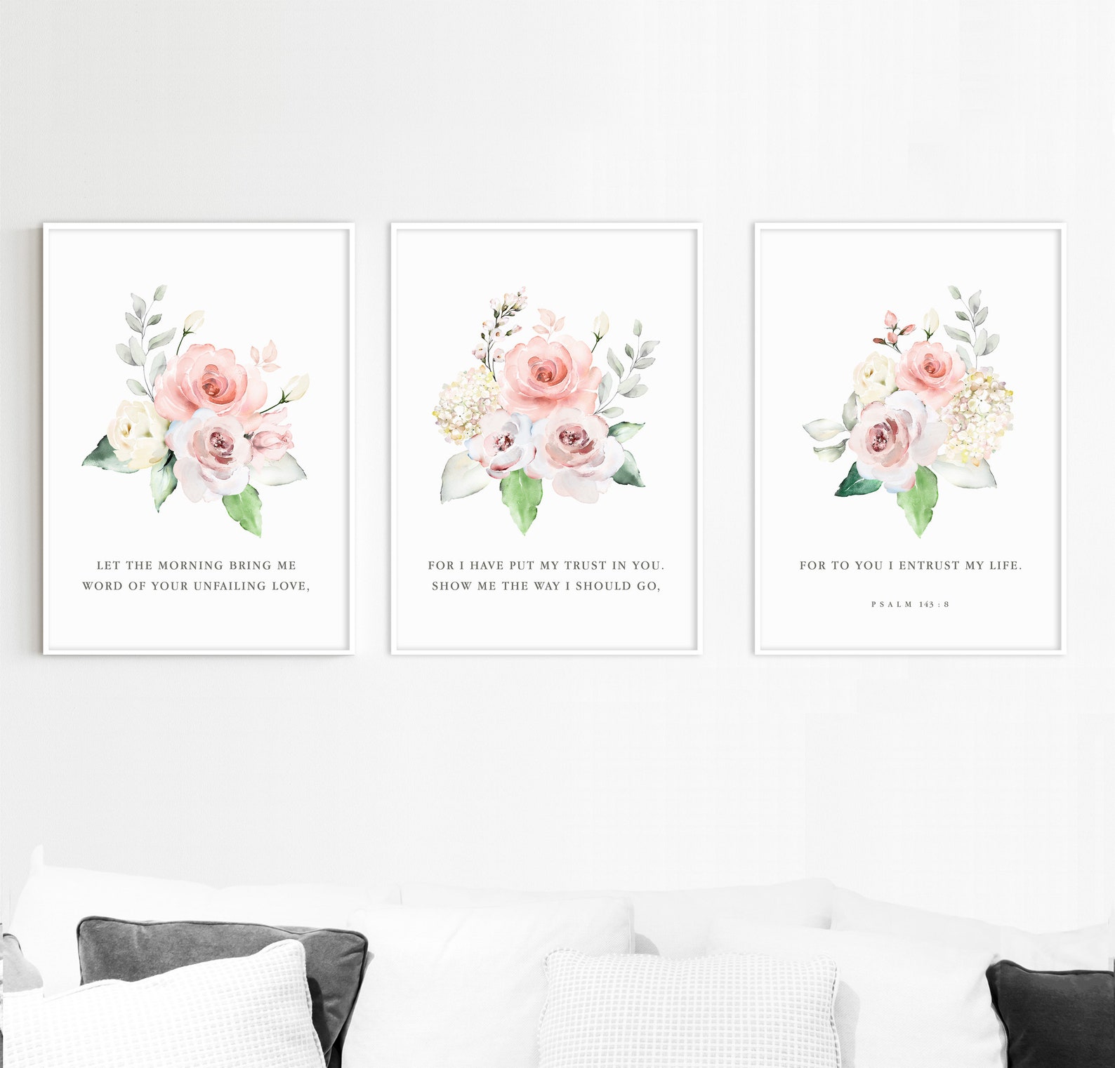 Psalm 143:8 Floral Print Set - Christian Scripture Wall Art (digital ...