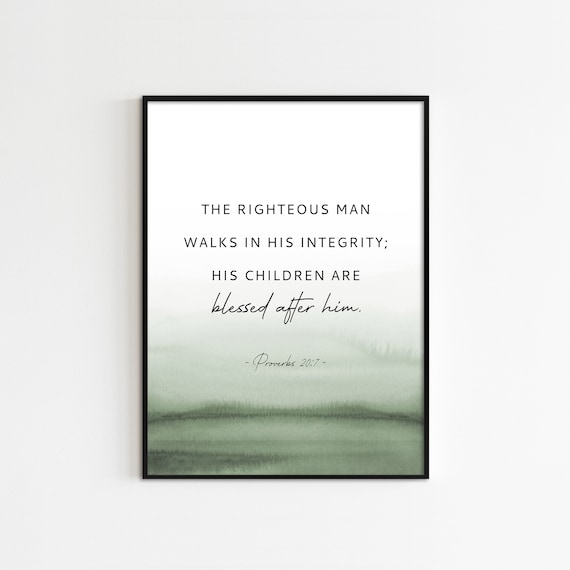 Proverbs 20:7 Father's Day Bible Verse Printable Wall Art | Etsy