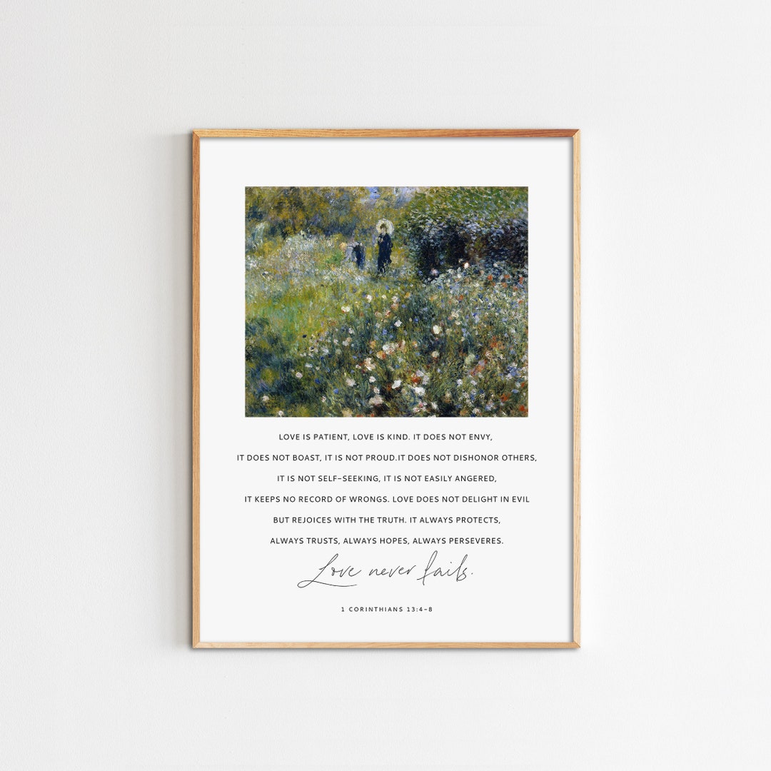 1 Corinthians 13:4-8 Scripture Art Print, Christian Vintage Wall Art ...