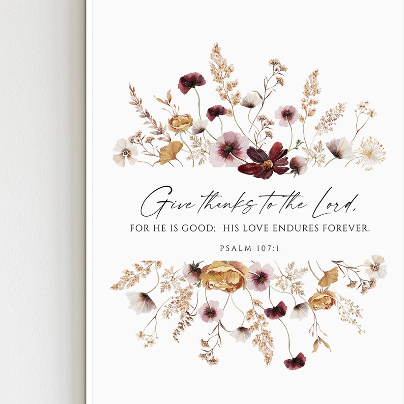 Psalm 107:1 Give Thanks to the Lord Thanksgiving Printable | Etsy